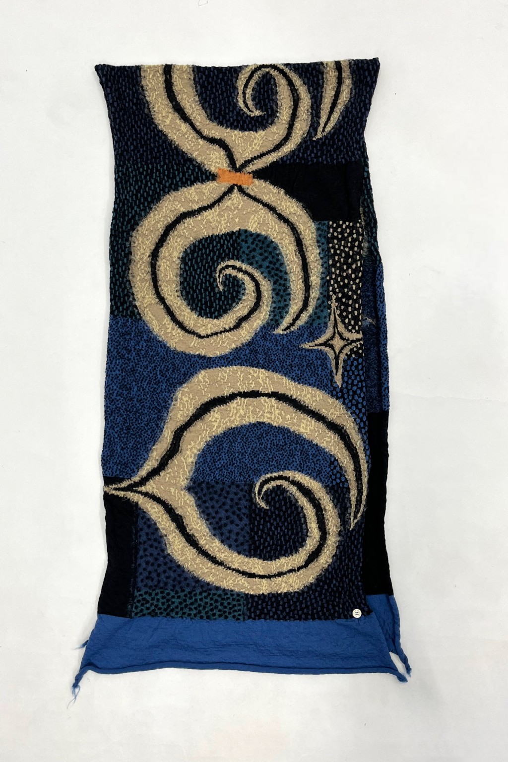 Kapital Fulling Wool HAPPY Scarf AINU FIVE-RINGS Blue - Made in Japan ...