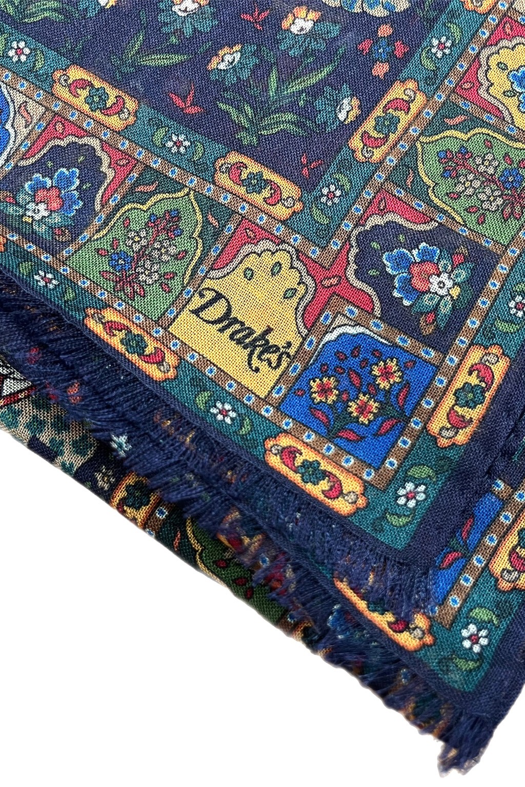 Drake's Mughal Hunter Wool-Silk Scarf Navy - Made in Italy | Bandanas ...